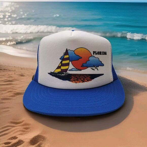 Unbranded | Accessories | Vintage Florida Beach Scene Snapback Trucker ...